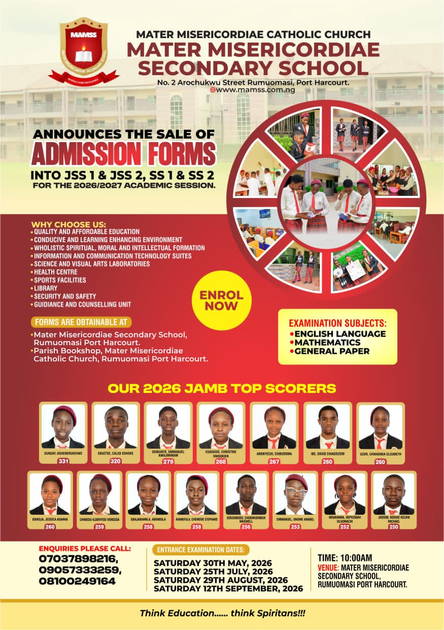 MATER MISERICORDIAE SECONDARY SCHOOL, PORT HARCOURT 2026/2027 ADMISSION